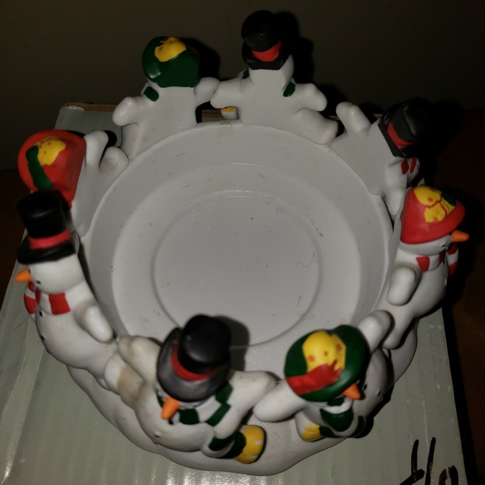 PartyLite Frolicking Frostys Snowman Snowmen Pillar Candle Holder ...