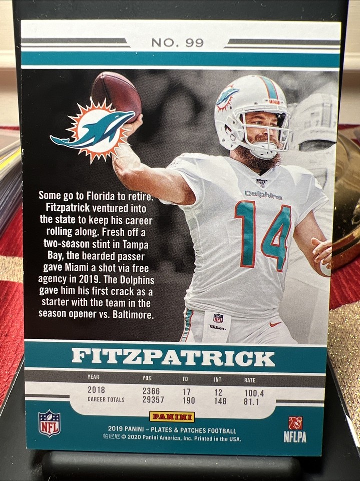 2019 Panini Plates & Patches /99 Ryan Fitzpatrick #99 Dolphins | eBay