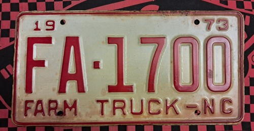 1973 NOS North Carolina Farm Truck License Plate # FA - 1700 | eBay