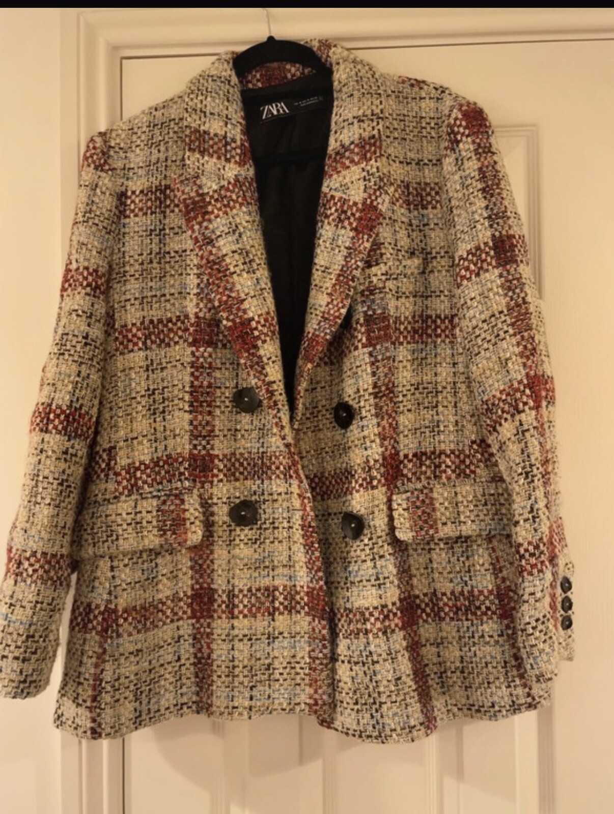ZARA TWEED BOUCLE BLAZER CHECK Beige JACKET BLAZER B… - Gem