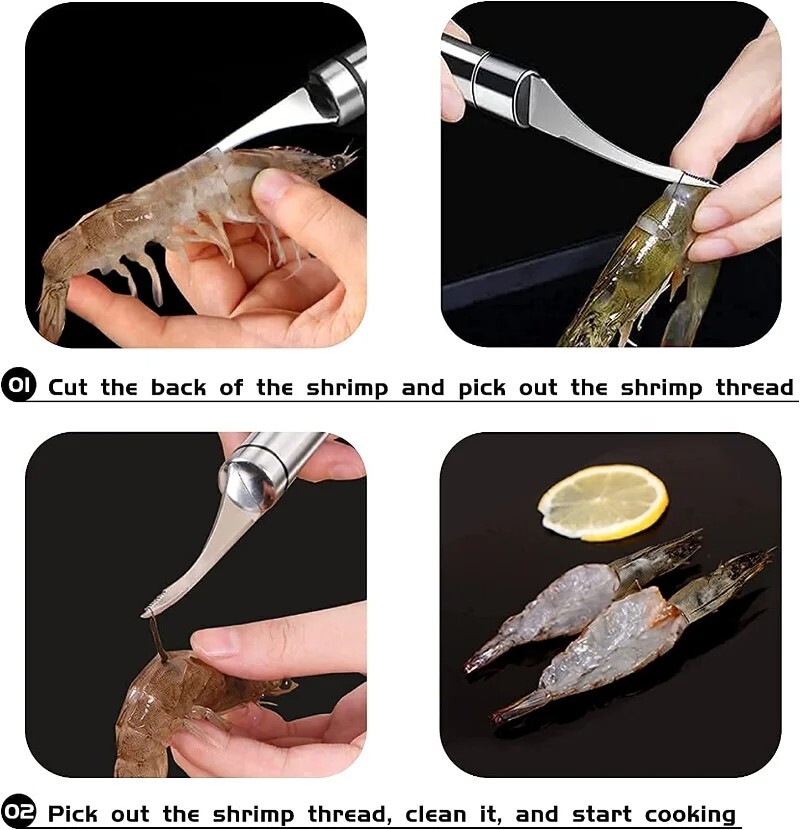 Stainless Steel Shrimp Deveiner Tool and Peeler Set - Essential Kitchen ...