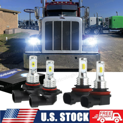 For Peterbilt 388 389 -4x 6000K White LED Headlight Conversion Kit ...