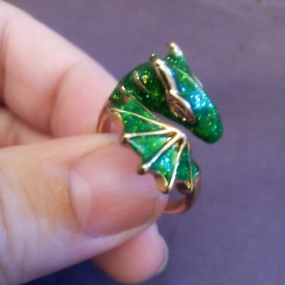 Gold Ring, Green Dragon Ring, Adjustable Thumb Ring, Gothic Ring, Punk ...