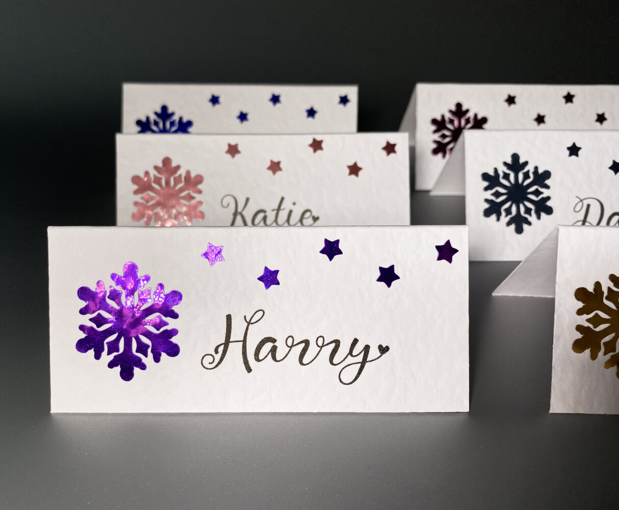 6x Christmas snowflake place CARDS personalised NAME wedding table ...