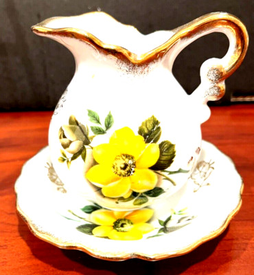 Vnt Pitcher & Saucer Porcelain Floral Gold Gilded Enesco Bowl Imports ...