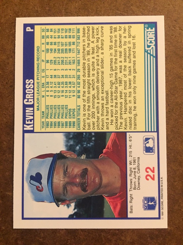 Kevin Gross 22 Score 1991 MLB Baseball Trading Card | eBay