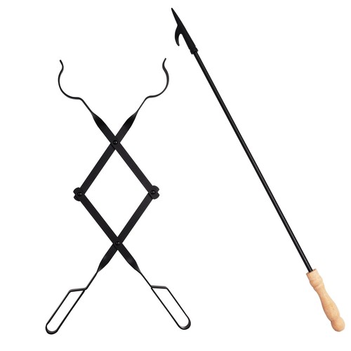 Charcoal Fire Pit Poker Tongs Log Grabber Wood Stove Party Campfire ...