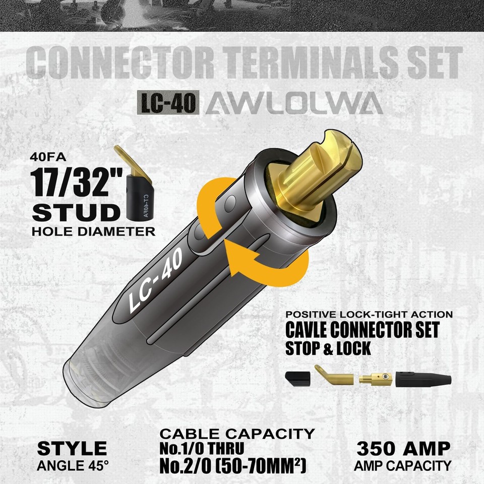 AWLOLWA 1PCS LC-40 350A Welding Quick Connectors, 1PCS CT-40FA 45 ...