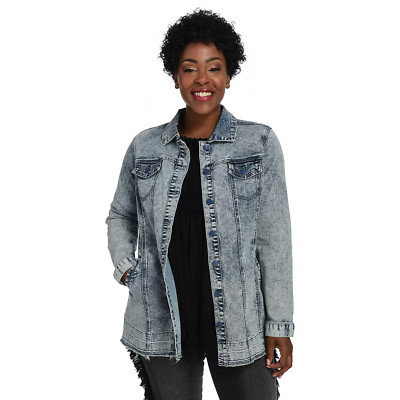 NEW Indigo Thread Co Gray Wash Denim Button Front Raw Hem Jacket | eBay