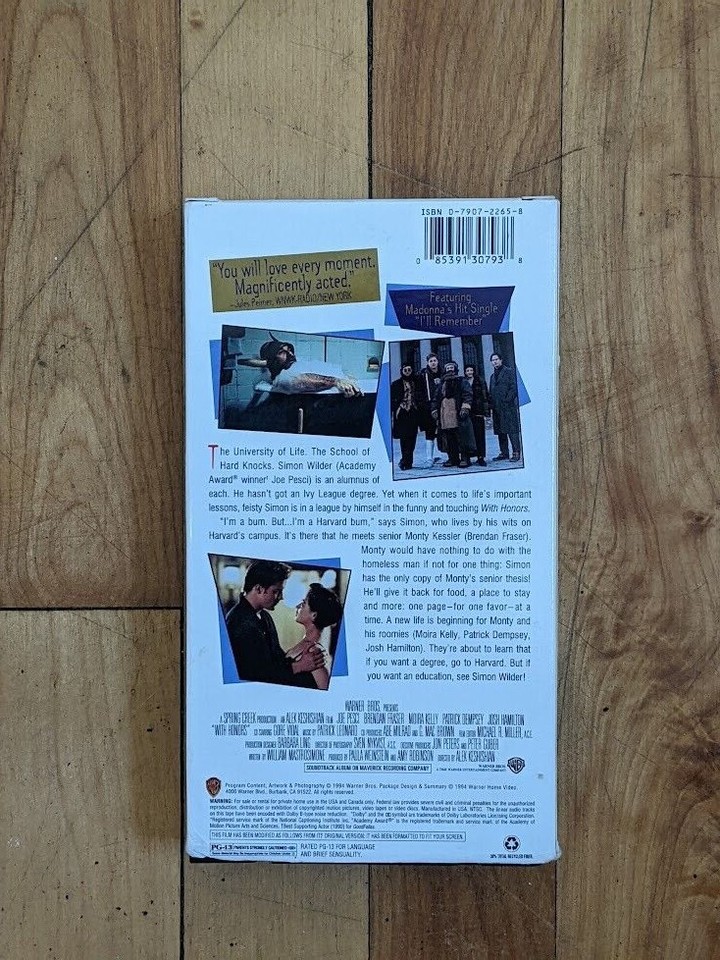 With Honors Joe Pesci, Brendan Fraser VHS 1994 | eBay