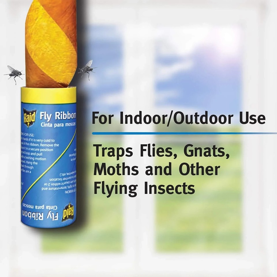 Pack Of 10 Fly Ribbon Insect Trap Sticky Glue Catcher Strip Traps ...