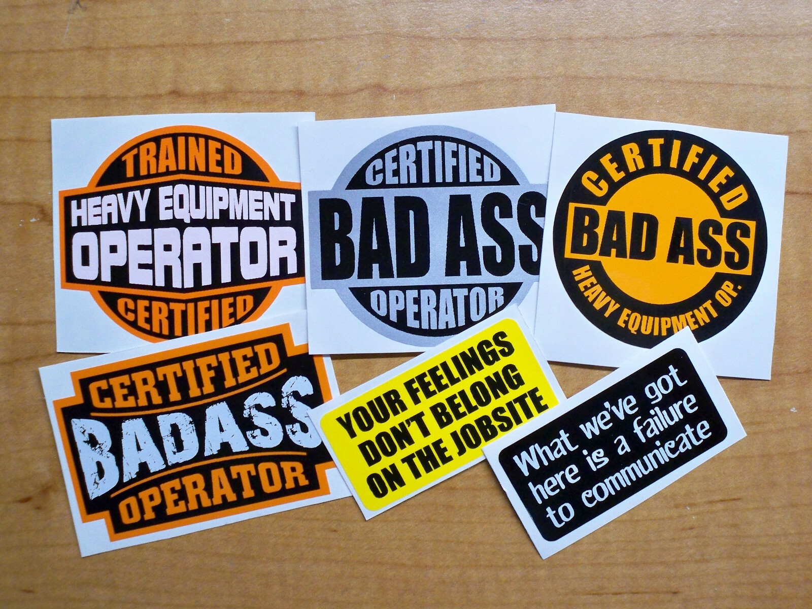 6-pack Funny Hard Hat Stickers | Bad Ass Operator Heavy Equipment ...