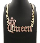 NEW QUEEN PINK STONE PENDANT 9mm/18" LINK CHAIN FASHION NECKLACE RC3719 ...