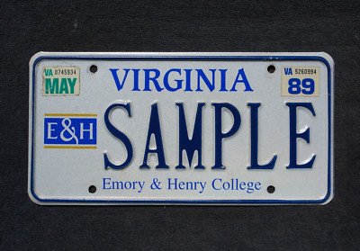 VIRGINIA Sample License Plate - EMORY & HENRY COLLEGE | eBay