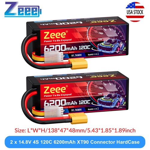 2x Zeee 4S Lipo Battery 6200mAh 14.8V 120C XT90 Plug for RC Car Truck ...