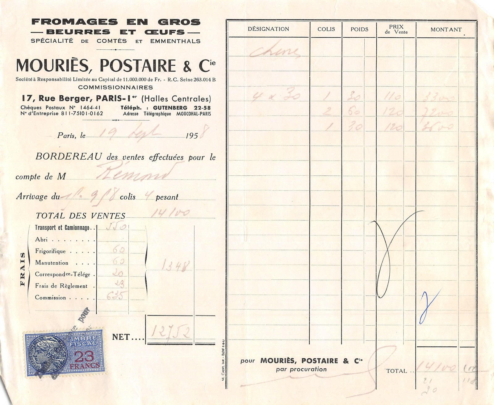 1955 FROMAGES EN GROS MOURIES POSTAIRE & CIE - M REMOND | eBay