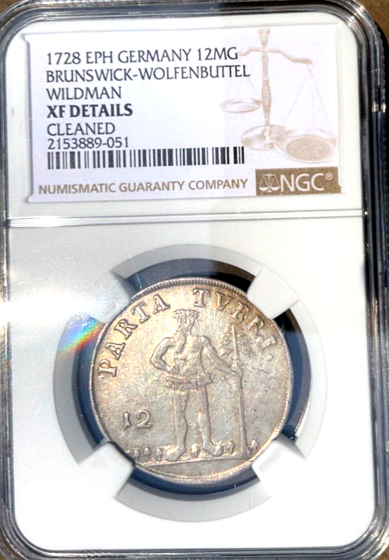 1728 EPH German States Brunswick Wolfenbuttel Wildman 1/3 Taler, 12 MG ...