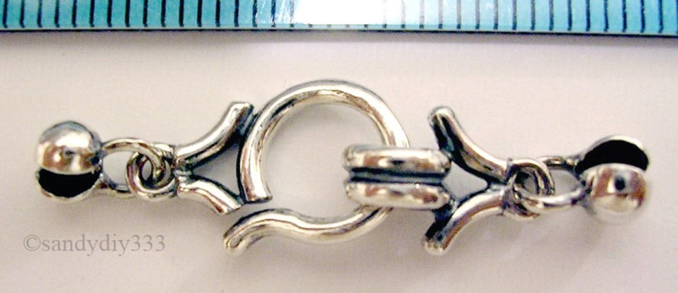 1x STERLING SILVER EYE HOOK CLASP with CRIMP BEAD COVER 33mm N165 | eBay