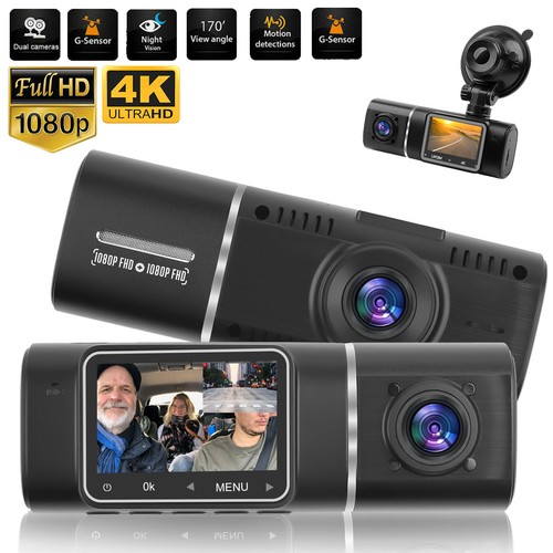 1080P 4K UHD Dual Dash Cam Front Inside GPS Car DVR Recorder Camera ...