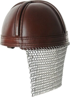 Top Grain Leather Norman Chain Helmet With Chain Mail Neck Cover Chin ...