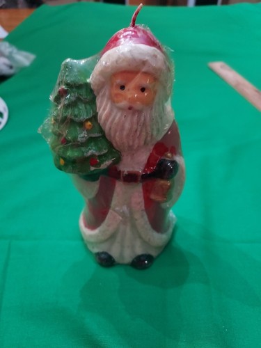 Vintage 6" Molded Decorative Santa Clause Candle W/Tree & Bell Original ...
