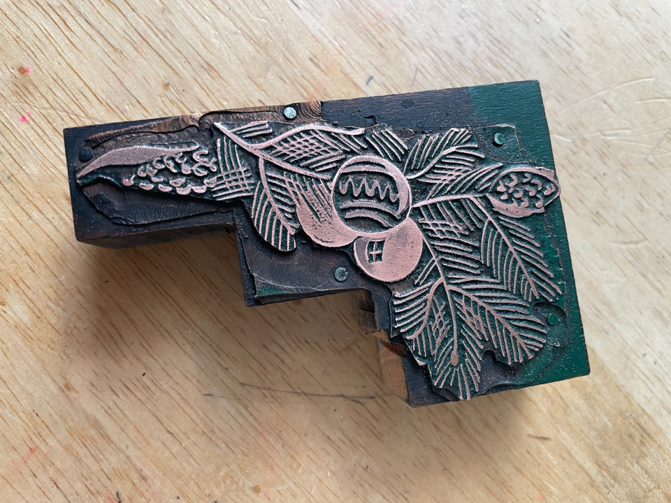 Printing Letterpress Printers Block Copper Christmas Pine Branch Header ...