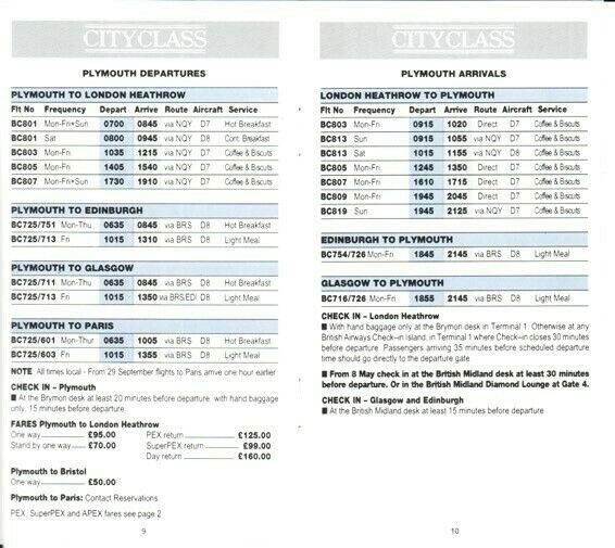 Brymon Airways timetable 1991/04/10 | eBay