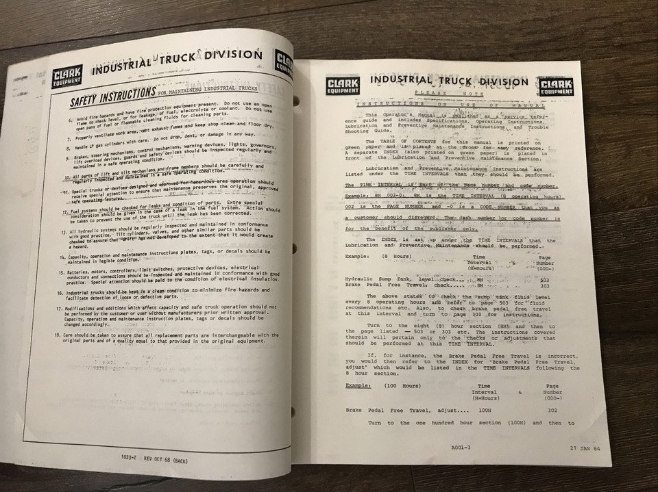 Clark C20B C25B C20BP CS30 Forklift Operator Maintenance & Service ...