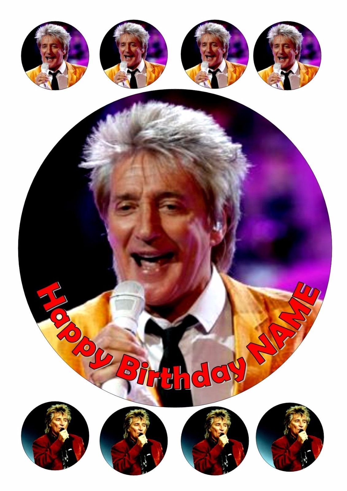 ROD STEWART BIRTHDAY CAKE ROUND EDIBLE ICED ICING 7.5" + 8 CUPCAKE ...