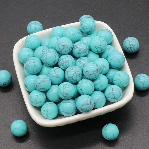 100pcs 12mm Artificial Turquoise Stone Round Ball Shape No Hole Beads ...
