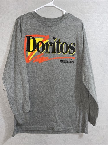 Doritos Unisex Gray Long Sleeve Logo Crew Neck Shirt “ Snack That Bites ...