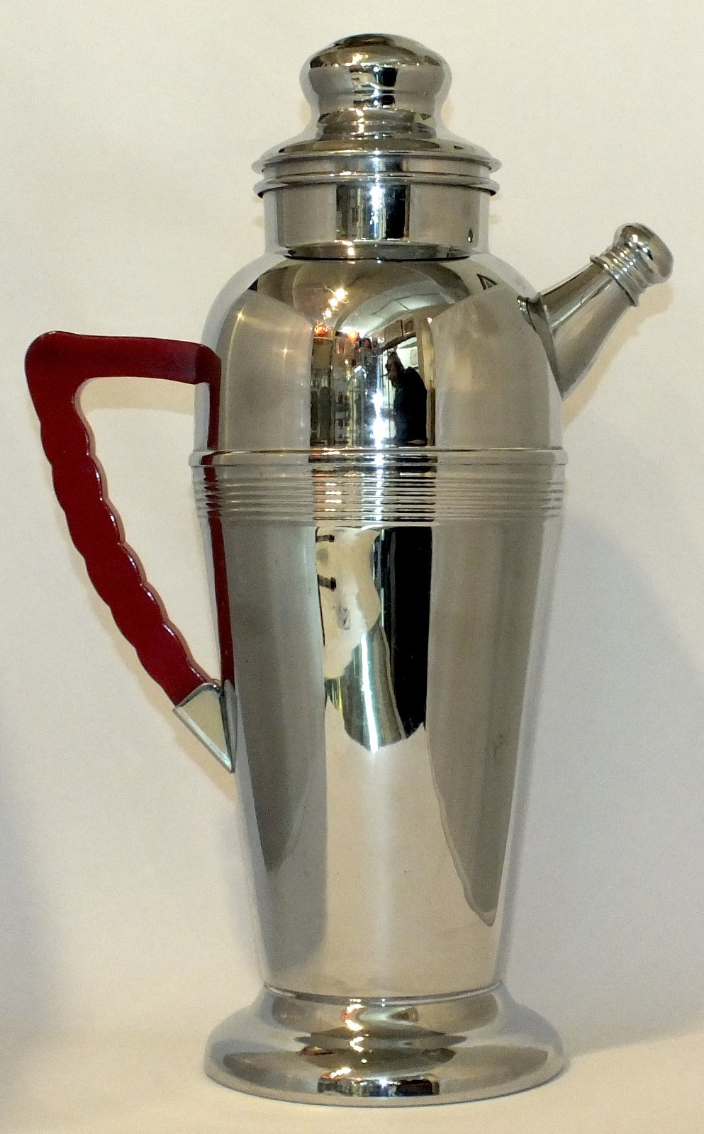 VINTAGE KEYSTONE WEAR CHROME COCKTAIL SHAKER W/ RED TRANSLUCENT ...