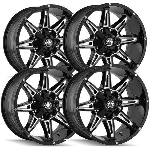 (Set of 4) Mayhem 8090 Rampage 18x9 5x4.5"/5x5" -12mm Black/Milled ...