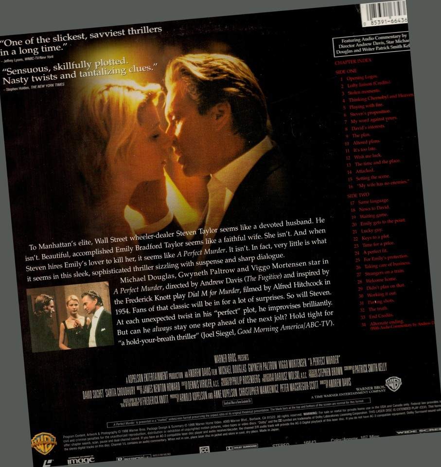 A PERFECT MURDER - 1998 LASERDISC WIDESCREEN 85391664369| eBay