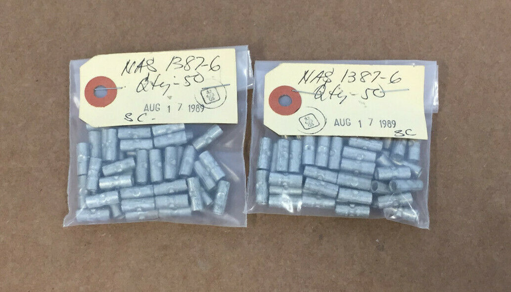 LOT OF 100 MAS MFG NAS1387-6 NON INSULATED BUTT SPLICE CONNECTOR ...