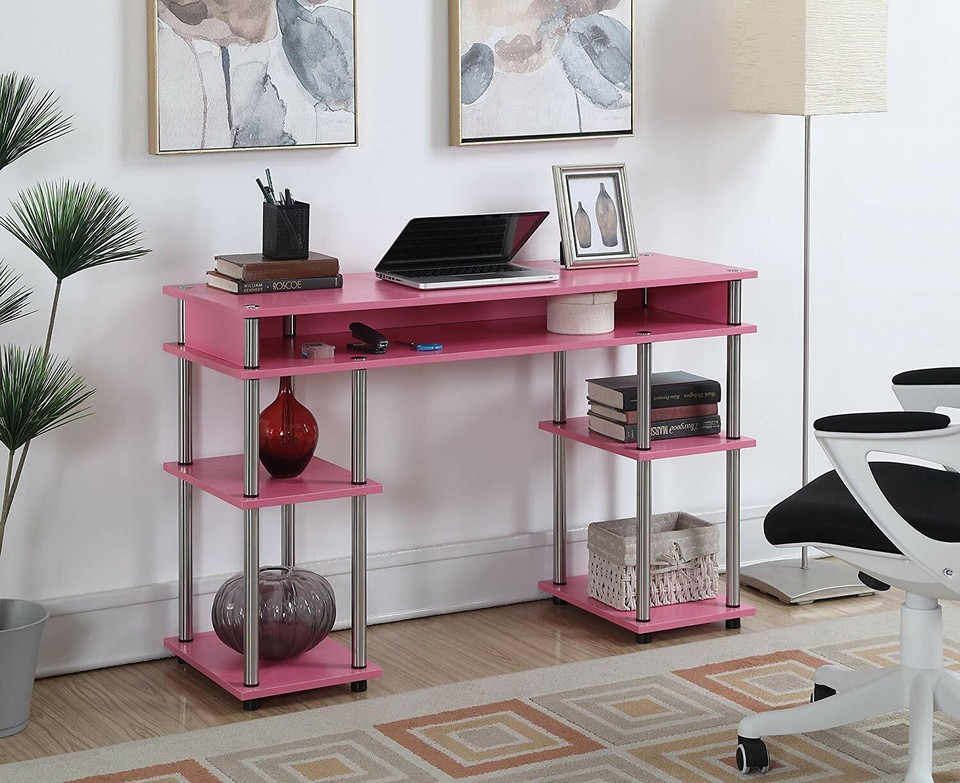 Pink Finish Wood Student Desk Writing Table Laptop Computer Workstation ...