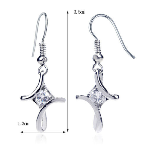Silver Elegant Rhombic Ear Drop Earrings Stud Dangle for Women Jewelry ...
