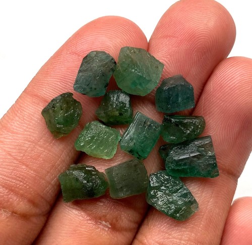11 PCs Natural Emerald Rough, 8 to 12mm Crystal Slice Emerald Raw ...