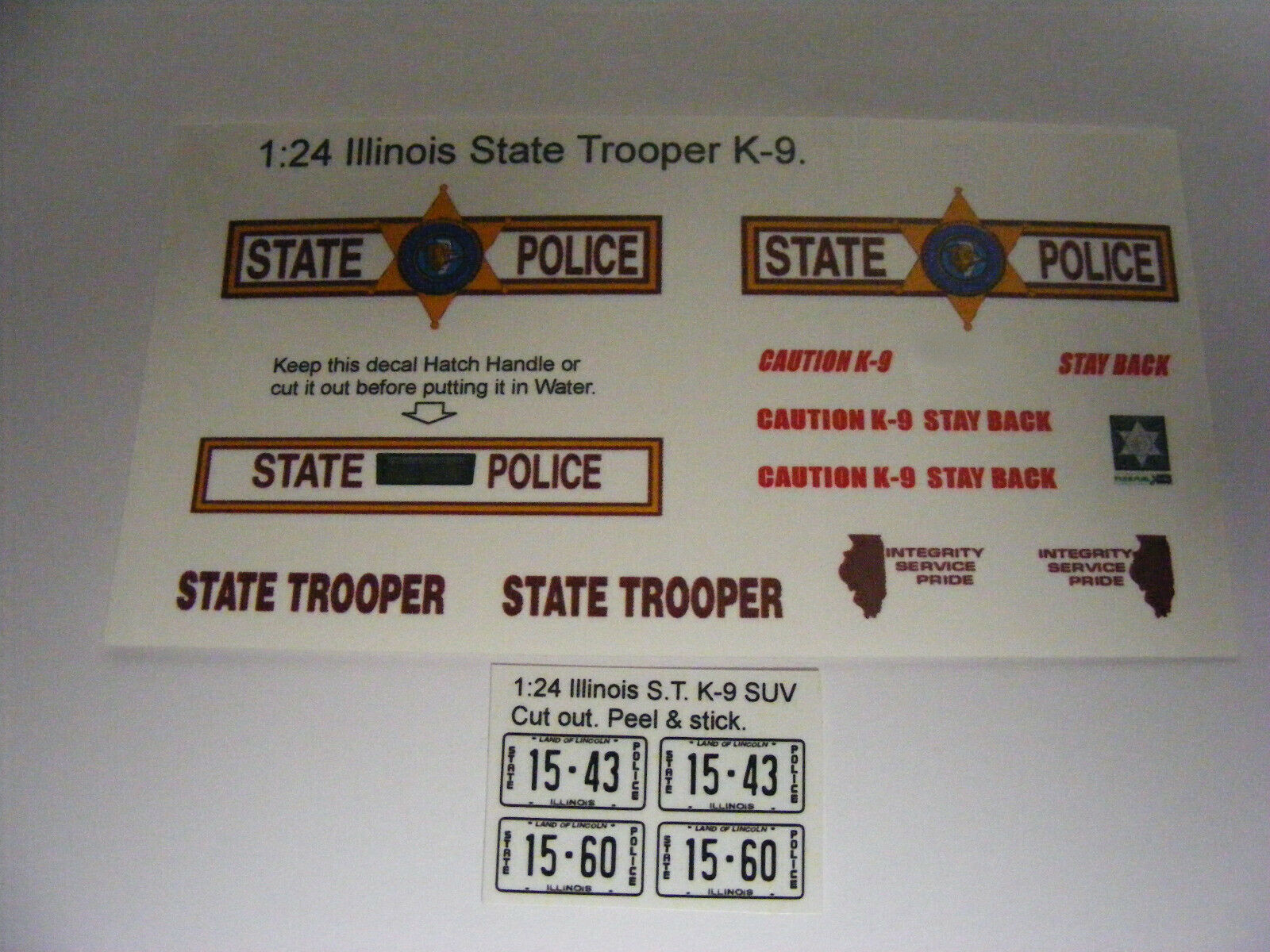 Illinois State Trooper K-9 Unit 1:24 Water Slide Decals Fits White SUV ...