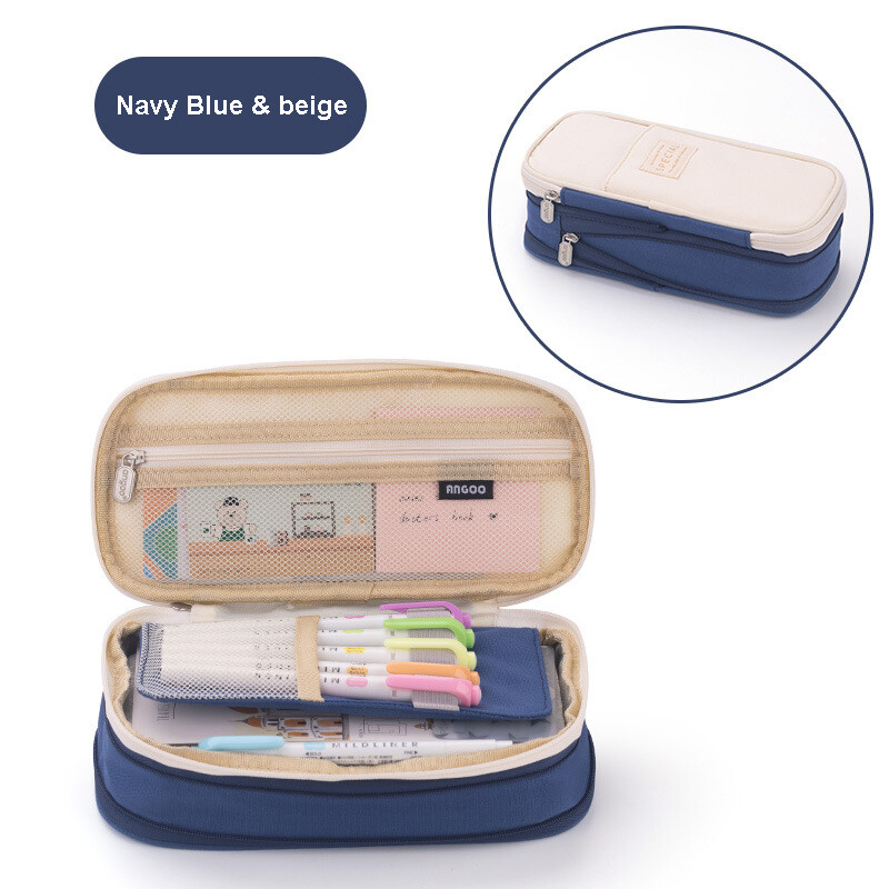 Large Zip Pencil Case Pen Box School Stationery Cosmetic Makeup Pouch ...