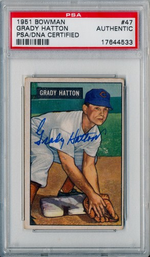 1951 Bowman GRADY HATTON Signed Card #47 Auto Slabbed Cincinnati Reds ...