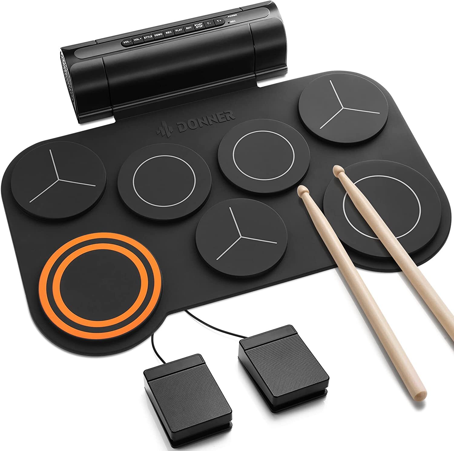 🥁Donner Kids Electronic Drum Kit 7 Pad Roll Up Quiet Pad Built-in ...