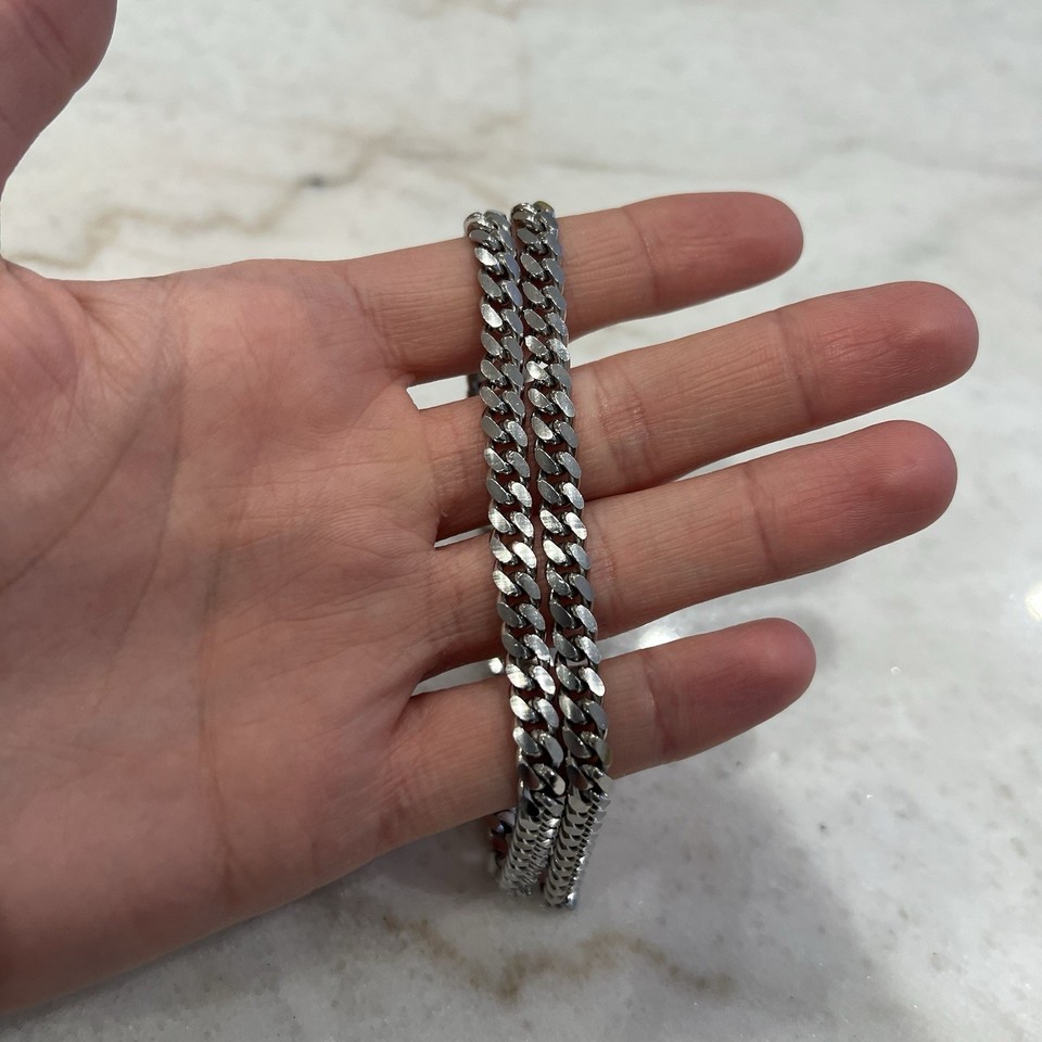 Solid 925 Sterling Silver Rhodium Miami Cuban Chain Necklace Italy ...