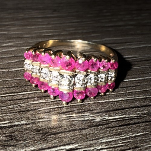 Ruby and Diamond Triple-Row Ring 14K | eBay