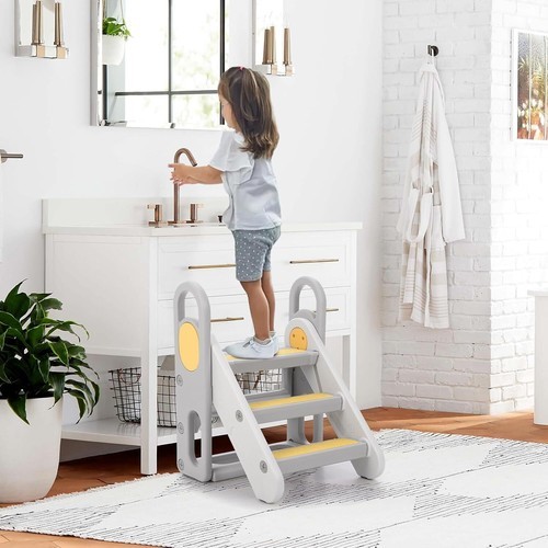 Foldable 3 Steps Stool for Toddler Step Ladder with Handle Anti-Slip ...