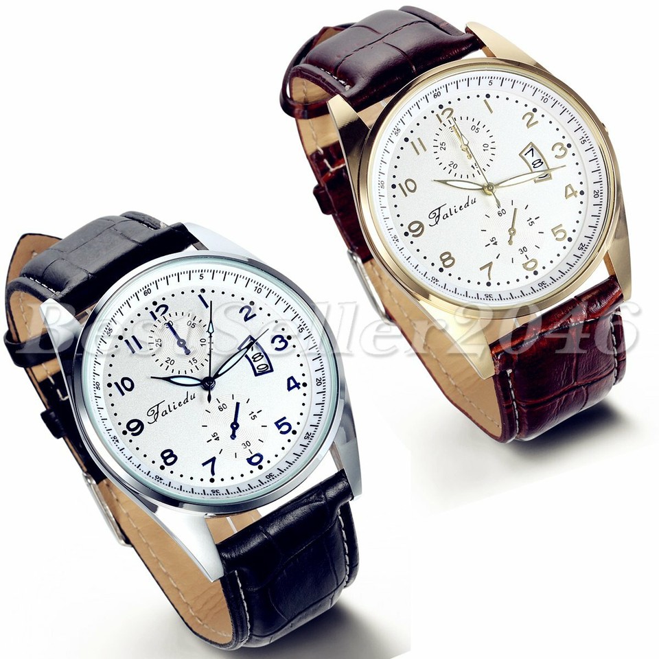 Business Mens Womens Watches Calendar Date Leather Band Sport Quartz ...