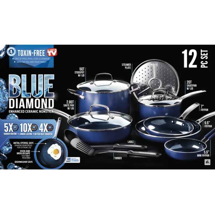 Blue Diamond 12-Piece Toxin-Free Ceramic Nonstick Pots and Pans ...