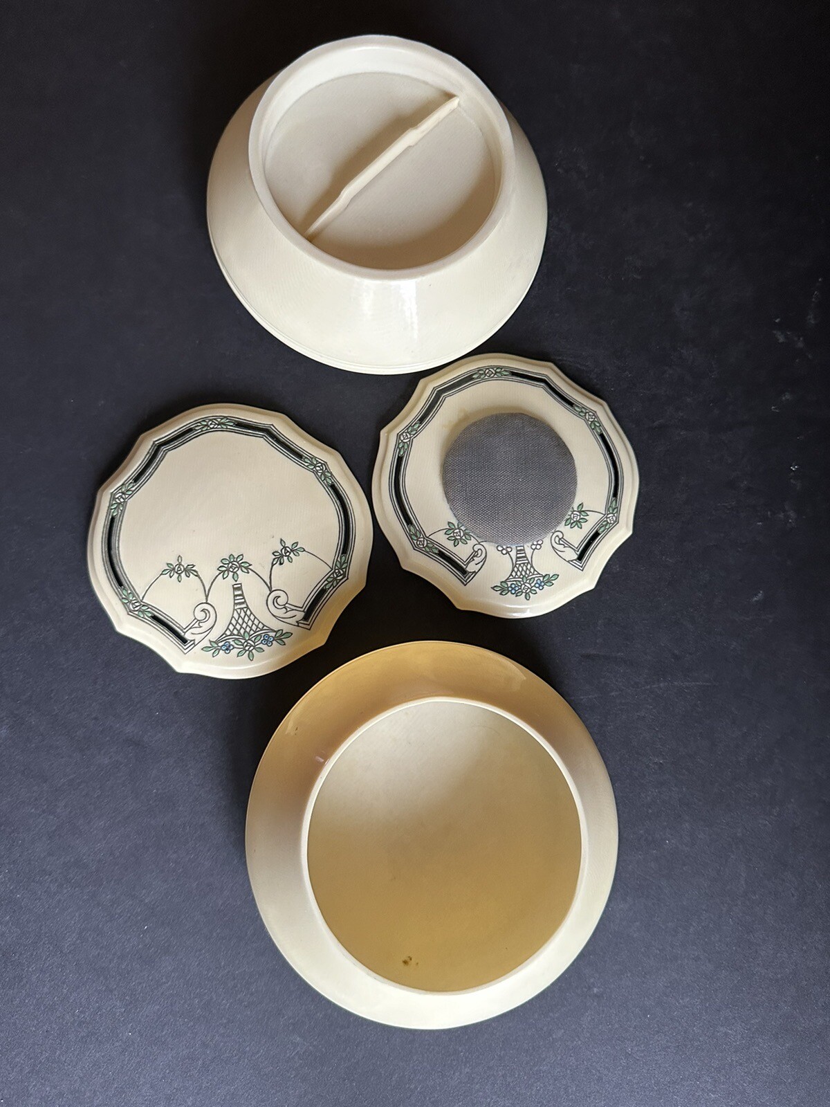 2 Vintage Ivory Pyralin Dubarry French Celluloid Vanity Dresser Powder ...