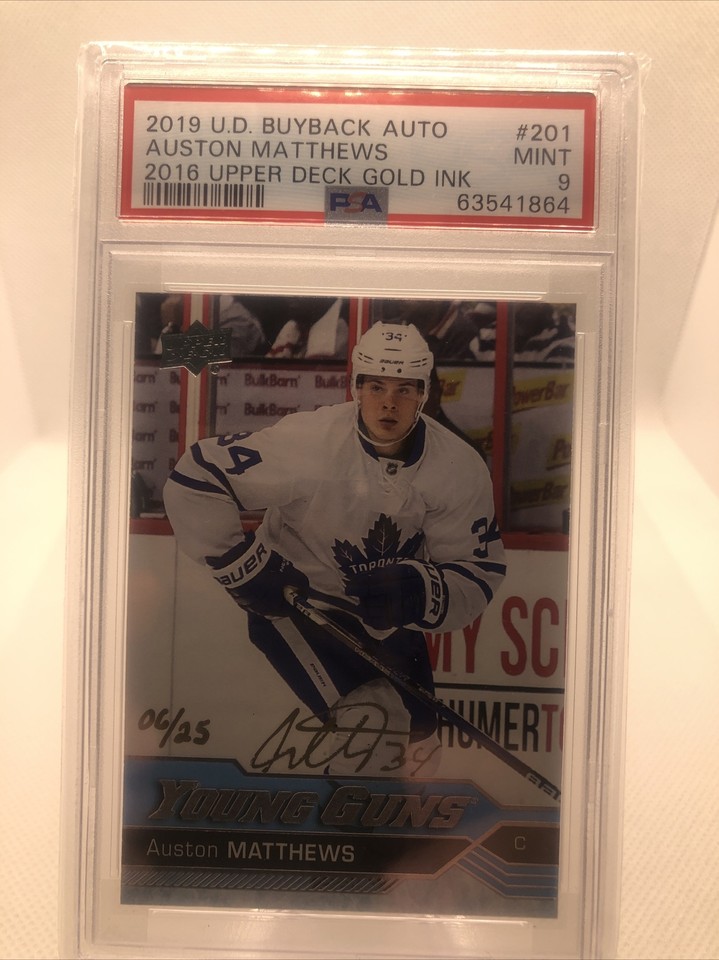 2016 Upper Deck Auston Matthews Young Guns Gold Ink /25 Psa 9 Pop 1 On ...