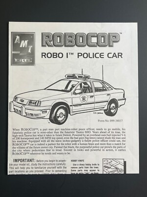 AMT - Robocop Robo 1 Police Car - Original Model Kit Instruction Sheet ...